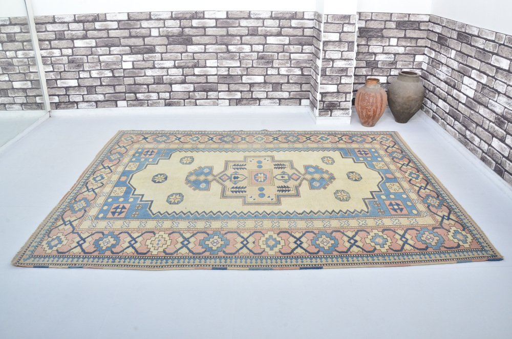 Antique Modern Pastel Wool Handmade Rug for sale at Pamono