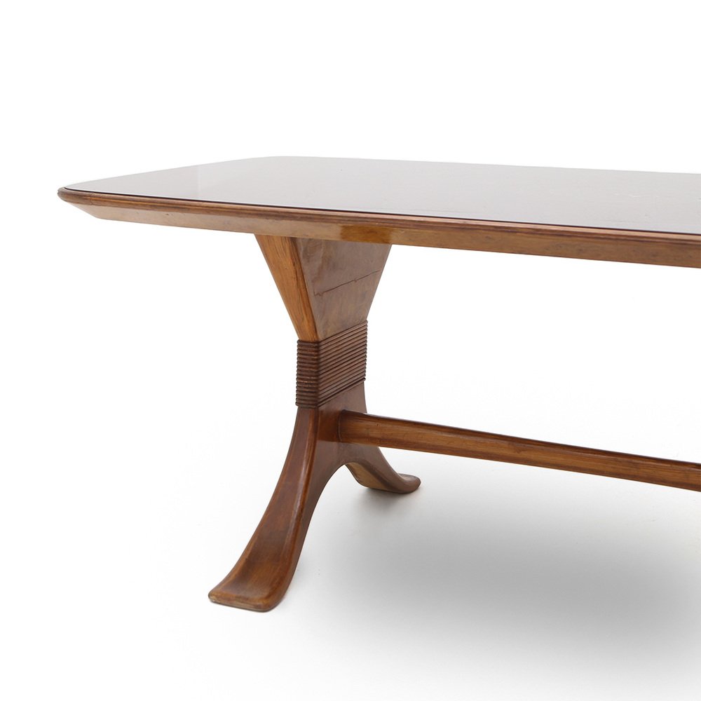 Dining Table with Bordeaux Glass Top, 1950s for sale at Pamono