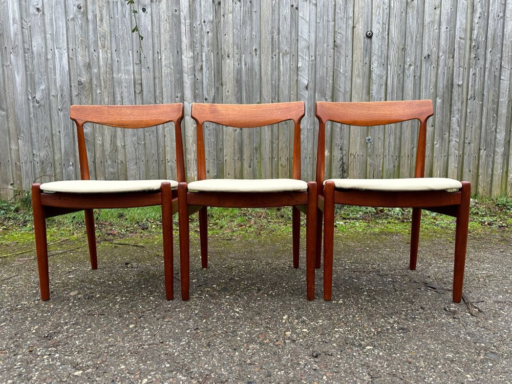 Silla de comedor danesa Mid-Century de teca y escay con escay beige de ...