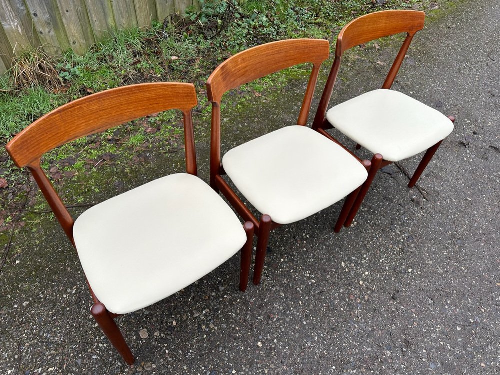 Silla de comedor danesa Mid-Century de teca y escay con escay beige de ...