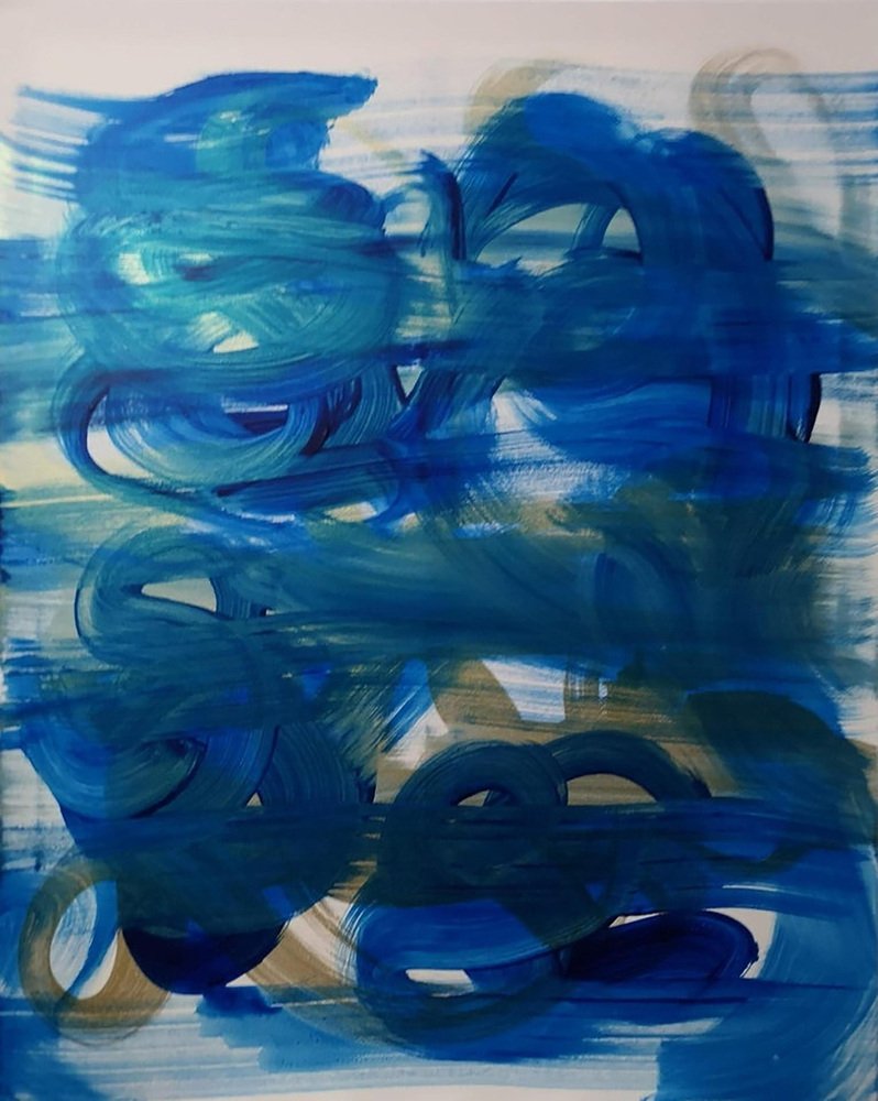 Udi Cassirer, Gold & Blue I, 2020, Acrylic on Canvas for sale at Pamono