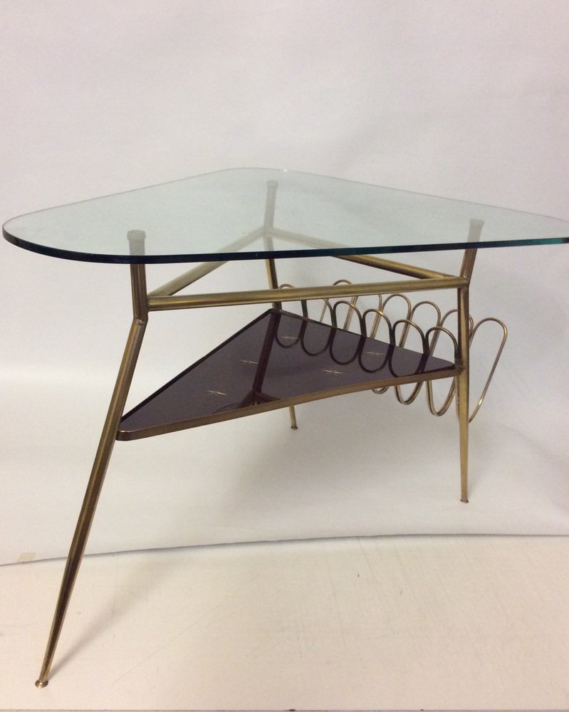 Triangular Brass and Glass Coffee Table by Gio Ponti, 1950s for sale at ...