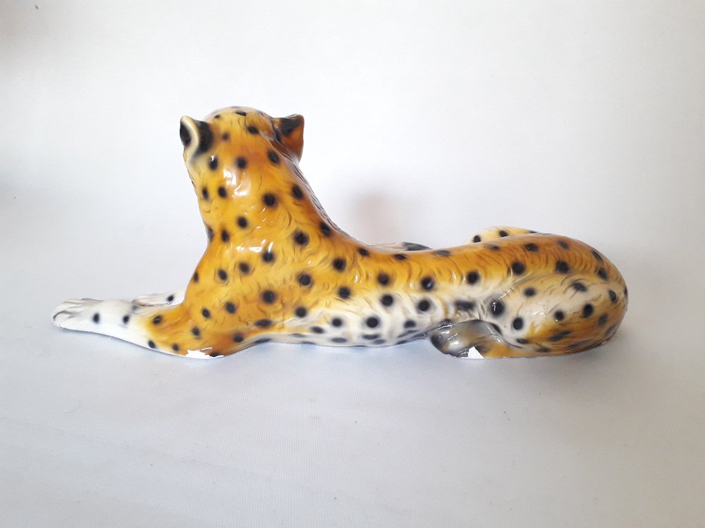 Vintage Italian Ceramic Leopard Sculpture, 1960s for sale at Pamono