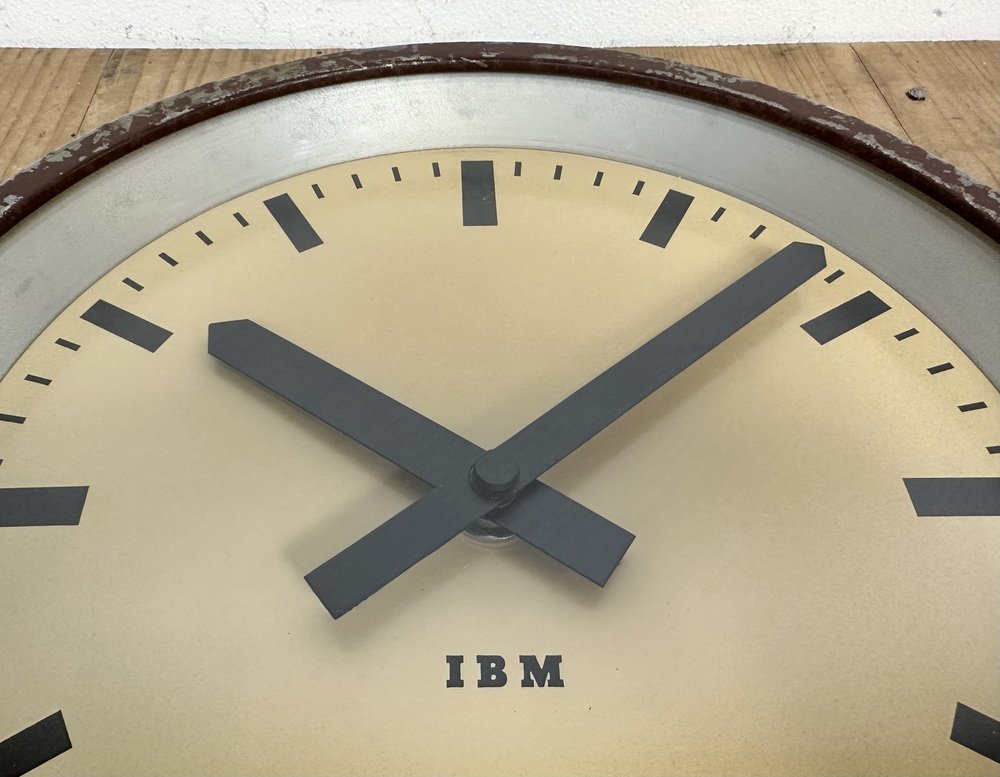 Industrial Brown Factory Wall Clock from IBM, 1950s for sale at Pamono