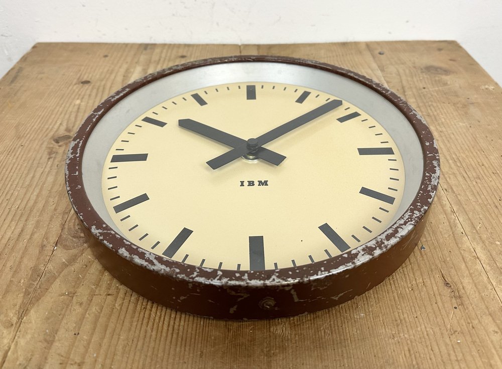 Industrial Brown Factory Wall Clock from IBM, 1950s for sale at Pamono