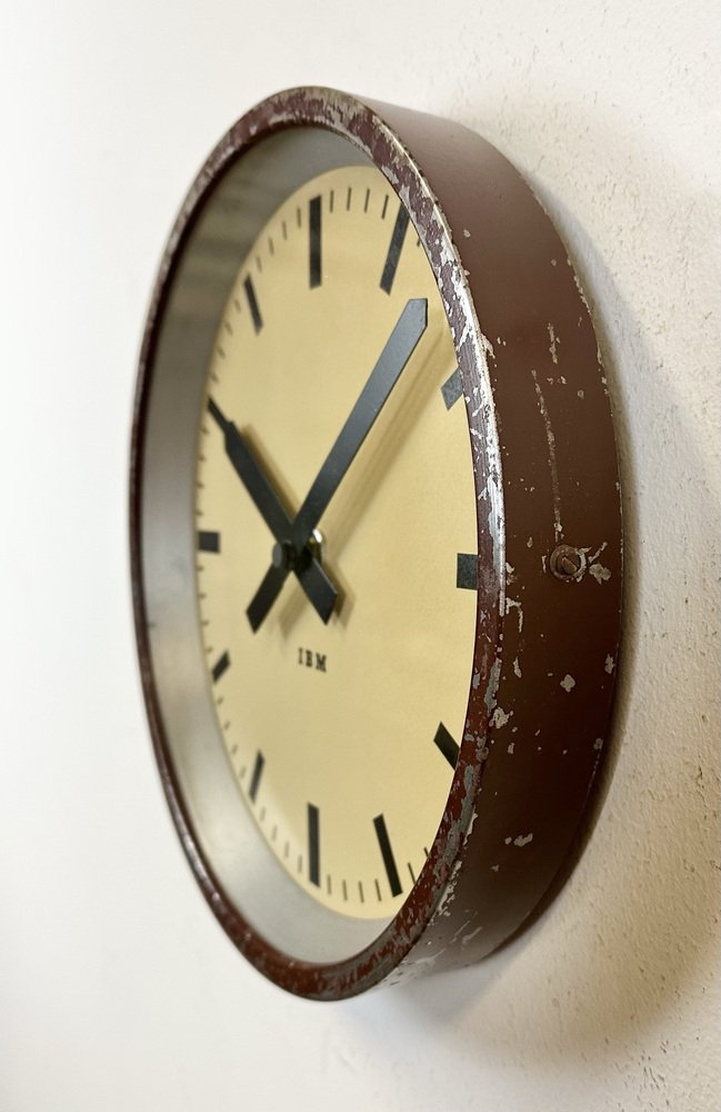 Industrial Brown Factory Wall Clock from IBM, 1950s for sale at Pamono