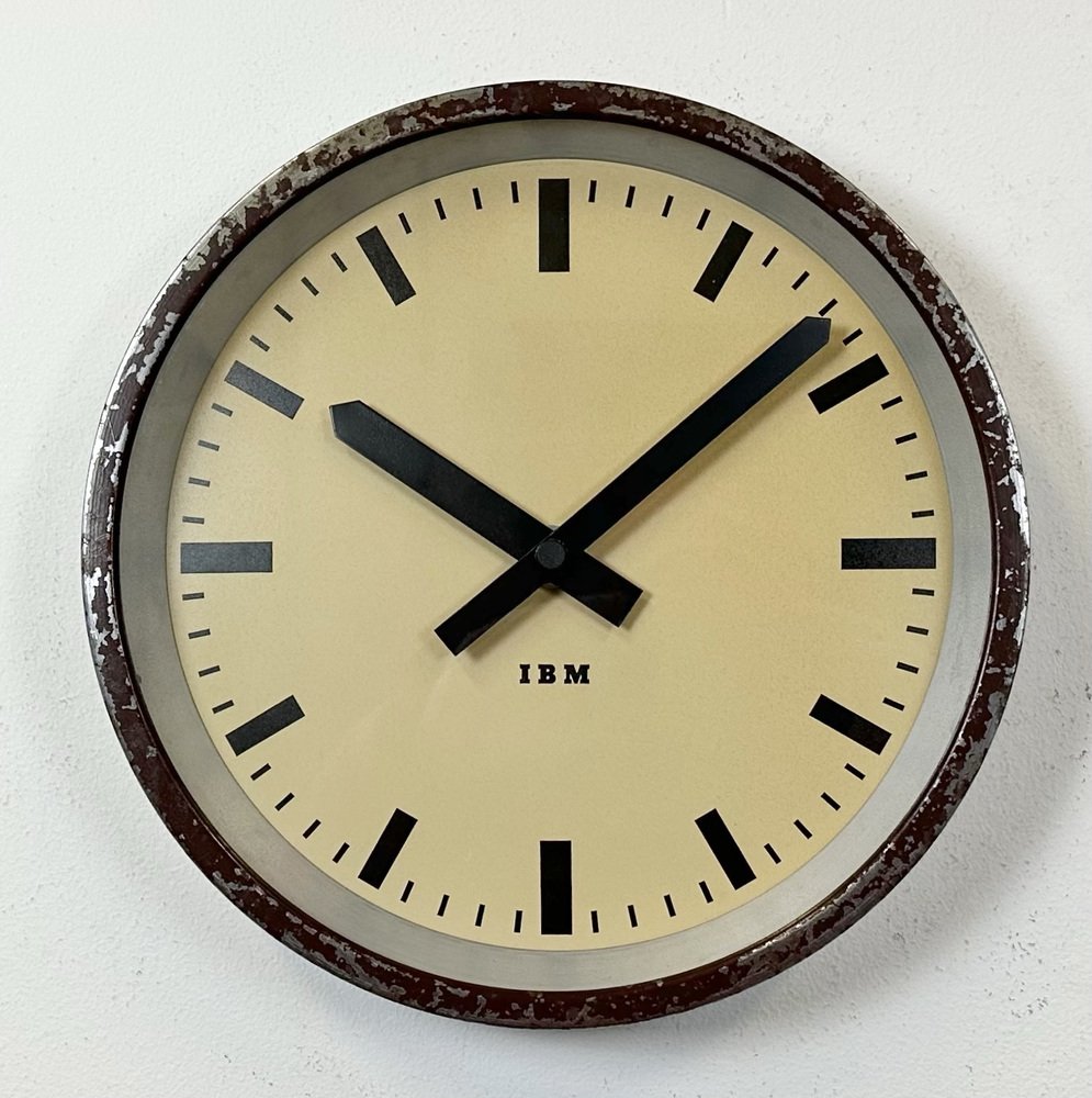 Industrial Brown Factory Wall Clock from IBM, 1950s for sale at Pamono