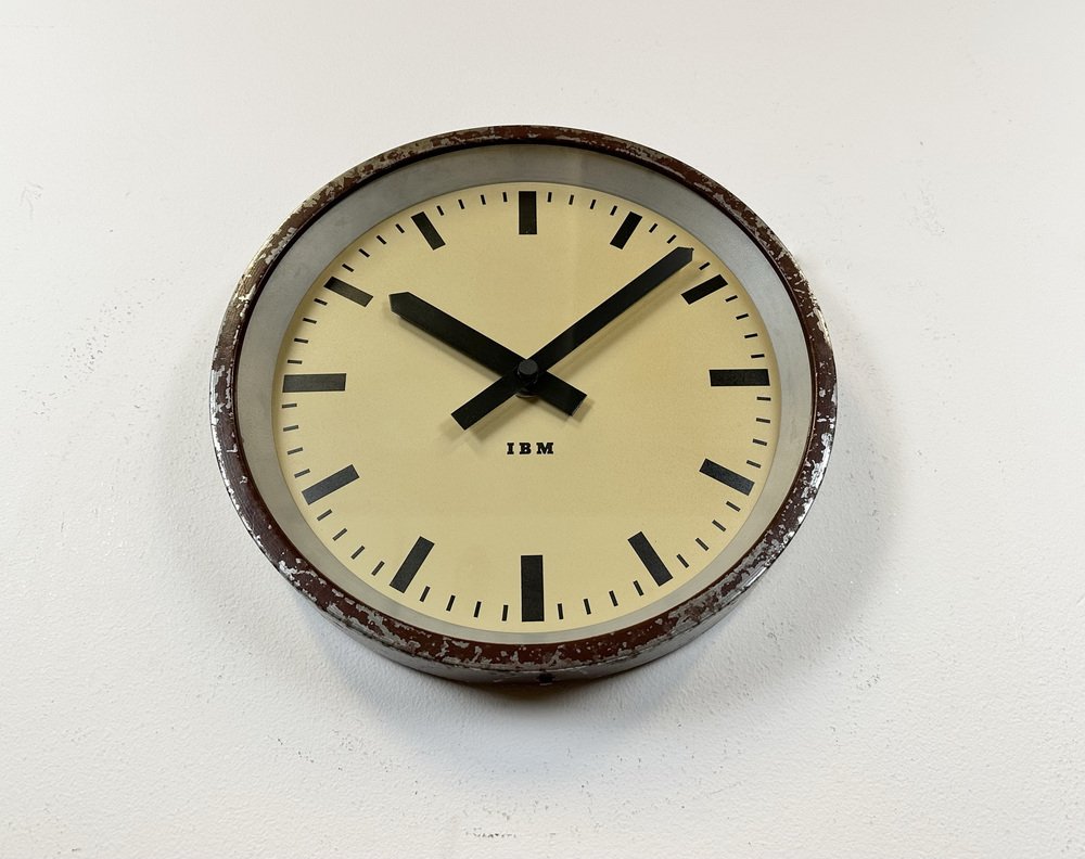 Industrial Brown Factory Wall Clock from IBM, 1950s for sale at Pamono