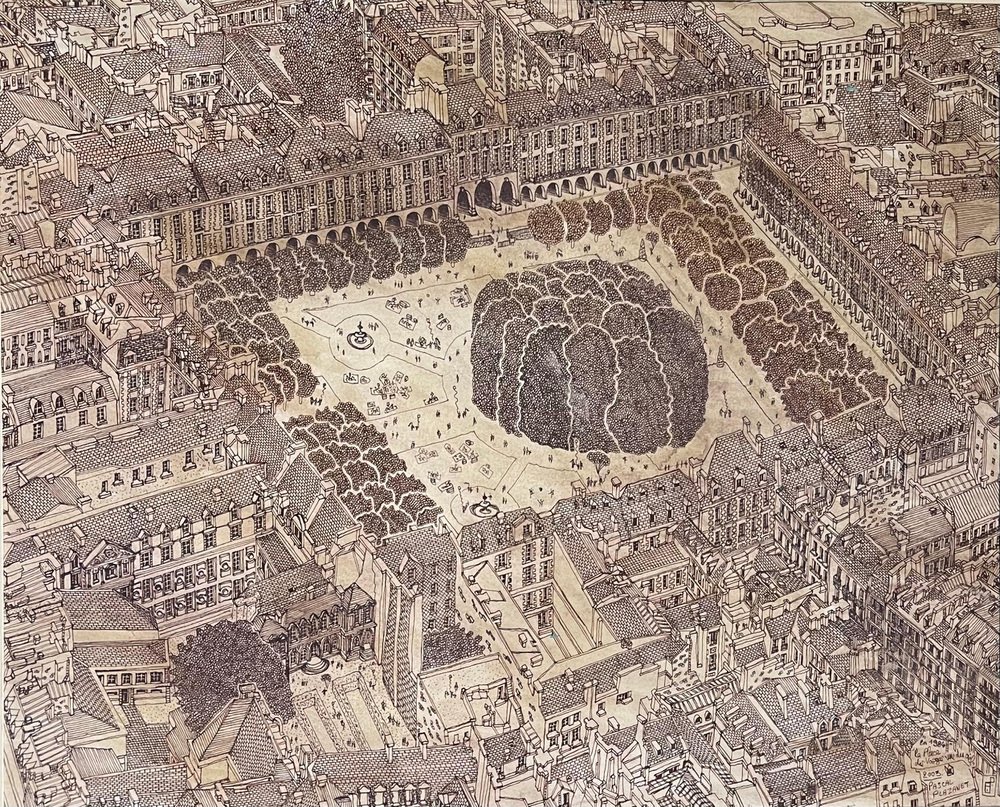 Pascal Plazanet, Place des Vosges, 1999, Rapidography & Ink on Paper ...