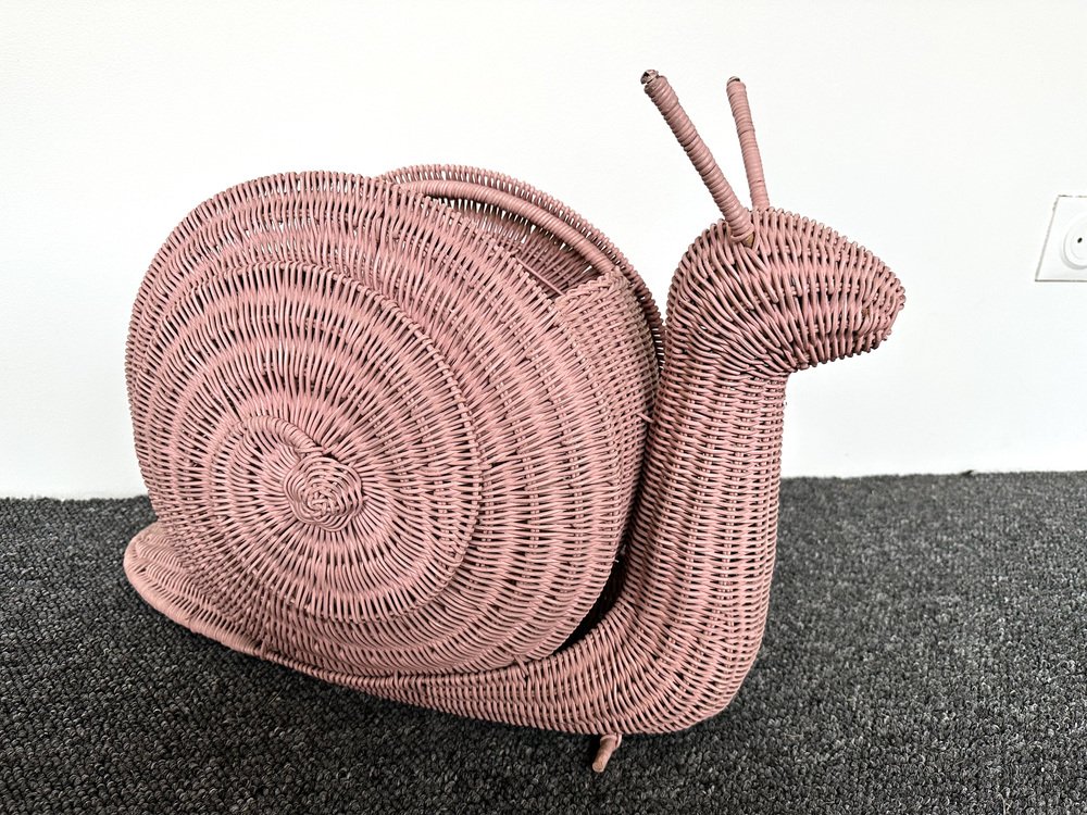 Italian Pink Rattan Snail Magazine Rack, 1970s for sale at Pamono