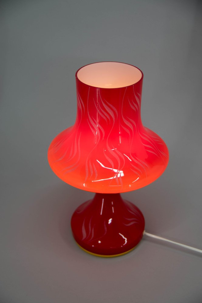 Red Glass Table Lamp attributed to Valasske Mezirici, 1970s for sale at ...