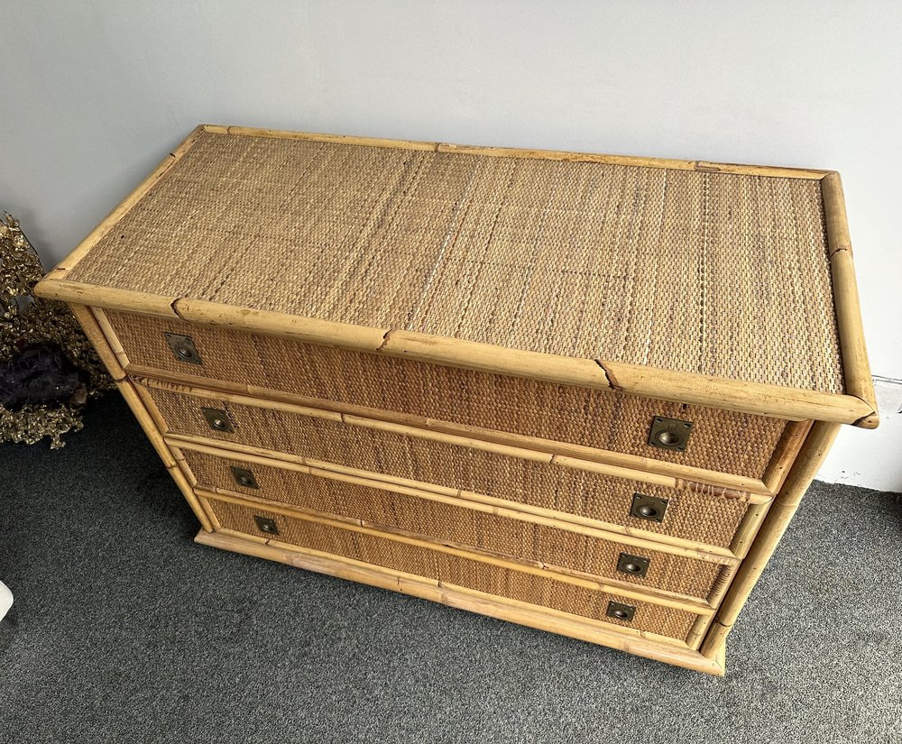 Italienische Kommode aus Bambus, Rattan & Messing von Dal Vera, 1970er ...