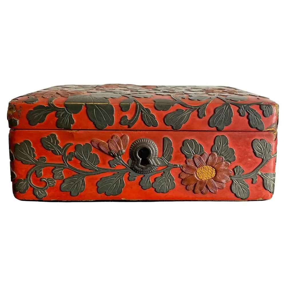Antique Chinese Red and Black Lacquered Cinnabar Box, 1800s for sale at ...