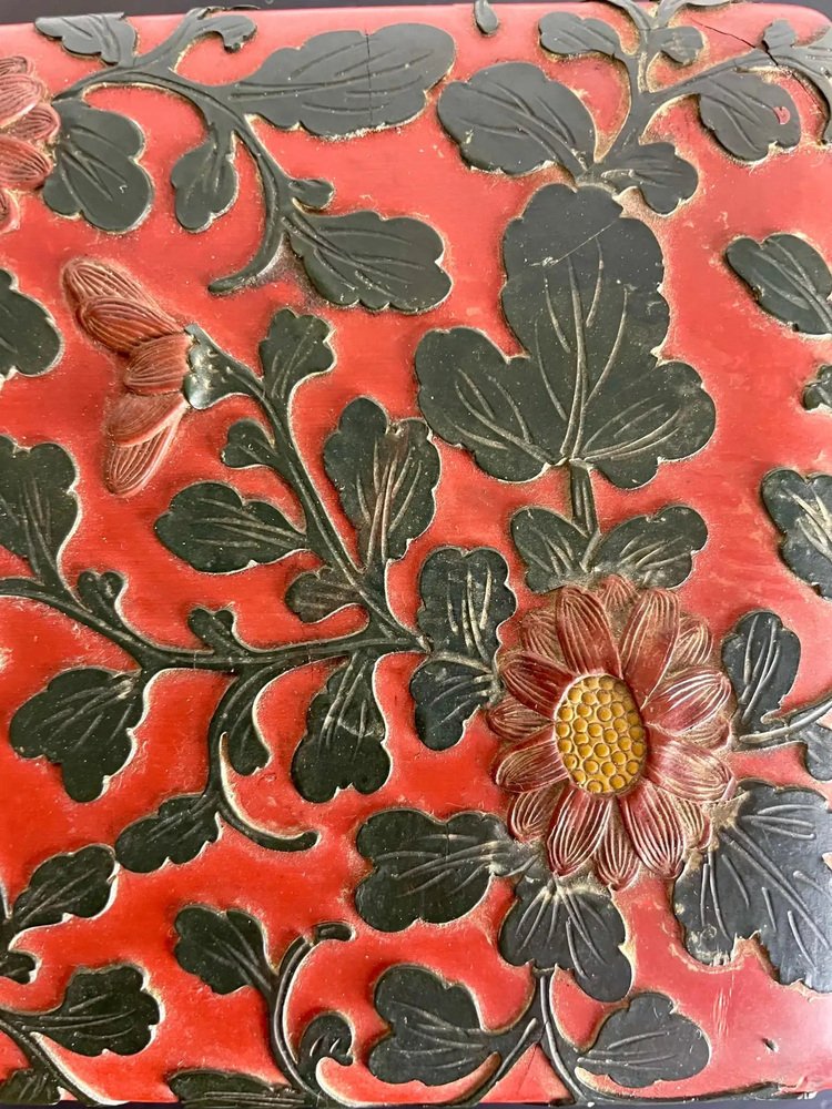 Antique Chinese Red and Black Lacquered Cinnabar Box, 1800s for sale at ...