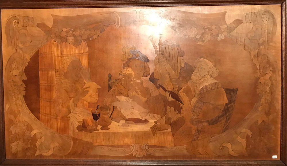 Großes Wandgemälde aus Holz mit Intarsien von WV Naive Art bei Pamono ...