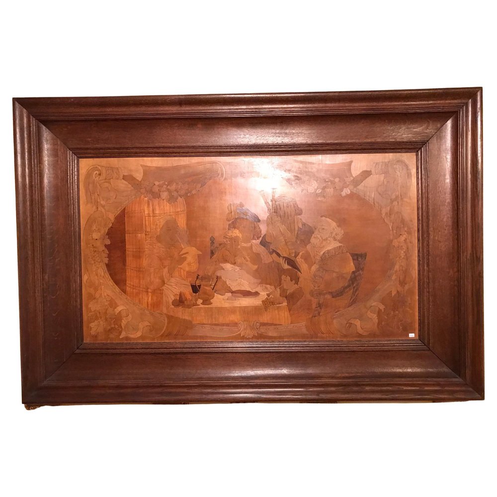 Large Inlaid Wood Mural by W. V. Naive Art for sale at Pamono