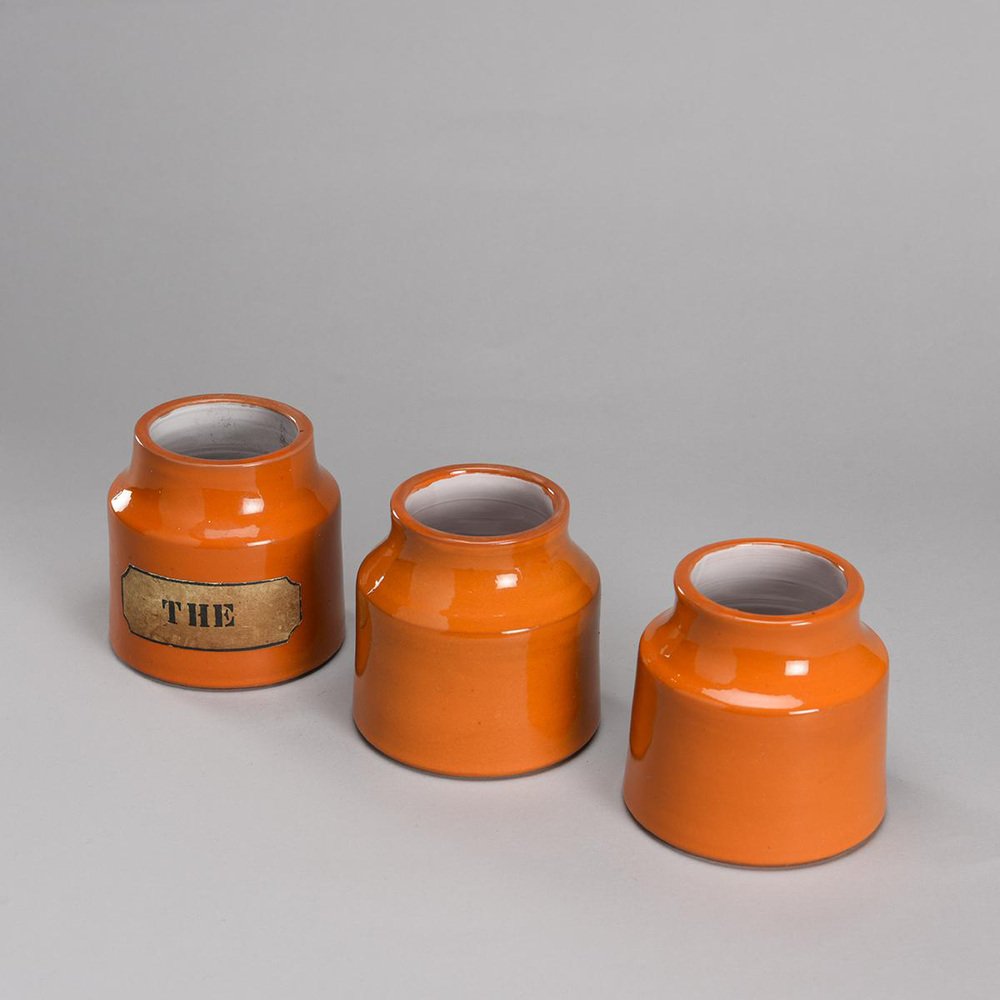 Orange Ceramic Pots by Mado Jolain, 1960s, Set of 3 for sale at Pamono