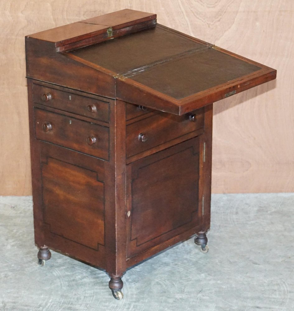 Antique Early Victorian Military Campaign Writing Slope Davenport Desk ...