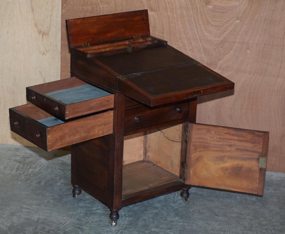 Antique Early Victorian Military Campaign Writing Slope Davenport Desk ...