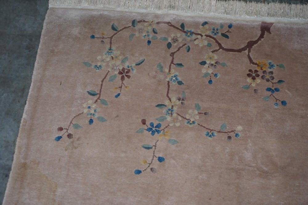 Antique Chinese Thick Knotted Wool Rug with Pagoda Temple and Floral ...