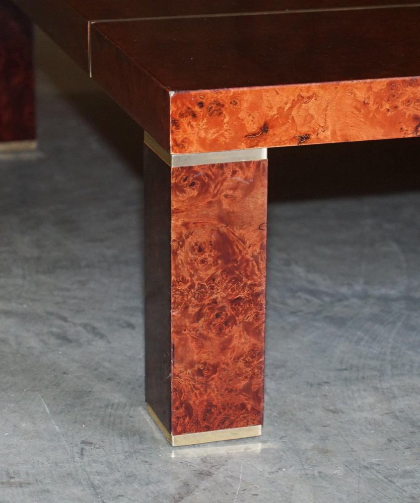 Großer moderner Couchtisch aus Wurzelholz, Nussholz & Messing Intarsien ...