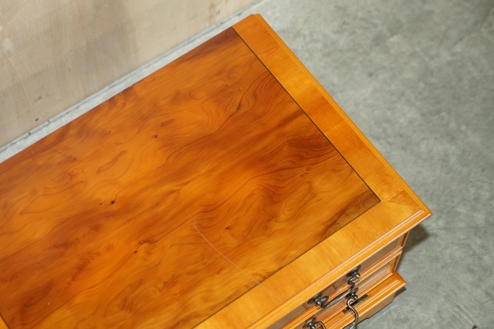 Burr & Yew Wood Drop Front Media Television Stand for sale at Pamono