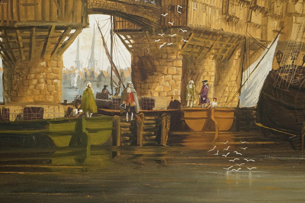 Malcolm Gearing, Victorian Naval Scene on the Thames, 1972, Large Oil ...