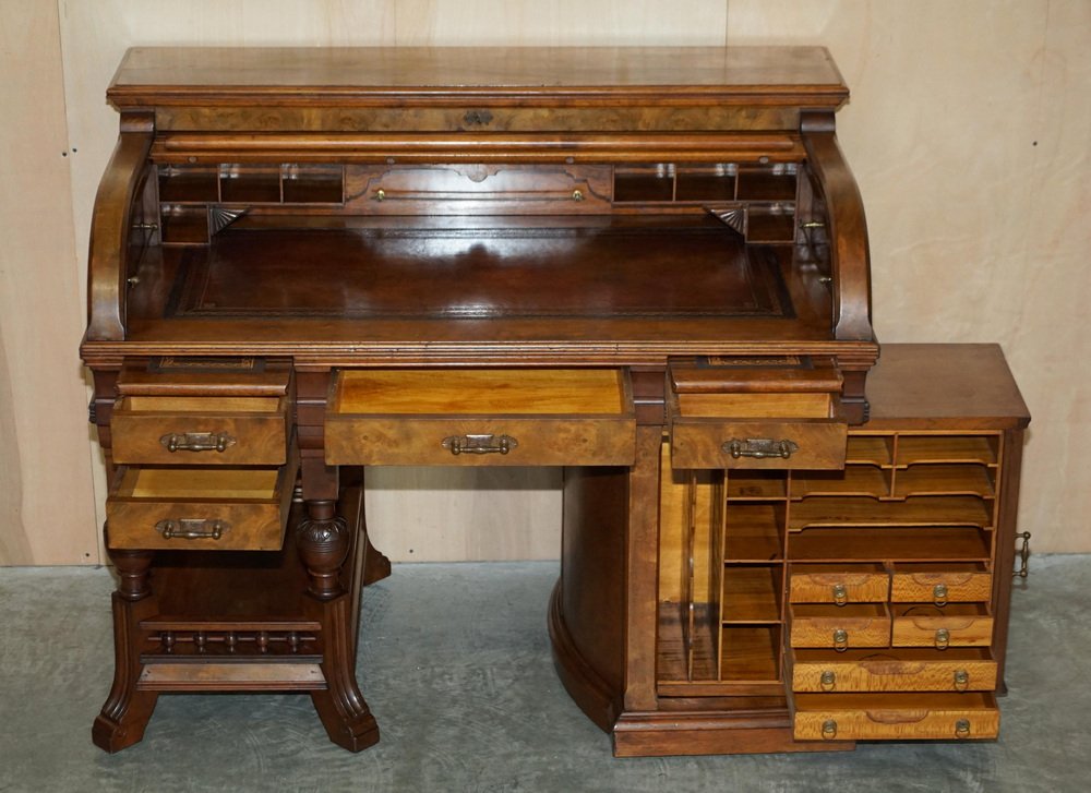Antique Victorian Walnut Tambour Desk from Shannon File Co., 1880s for ...