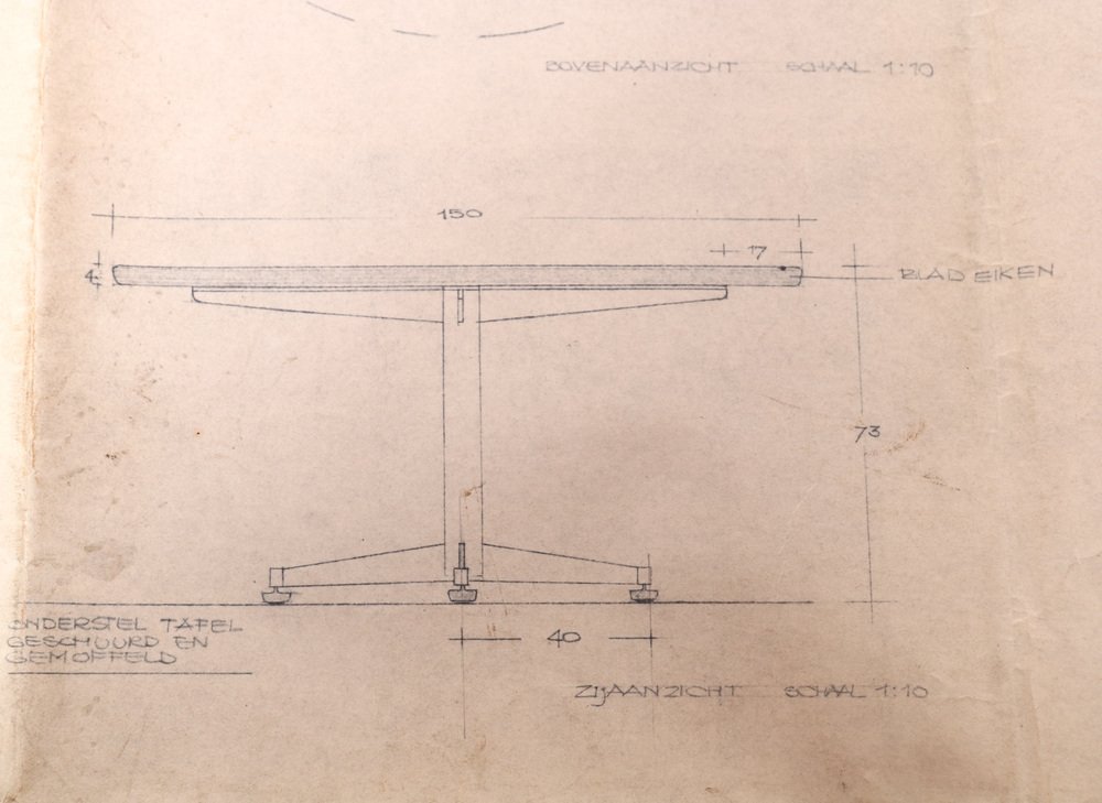 Mid-Century Modern Oak Round Dining Room Table by Architect Bart Van ...