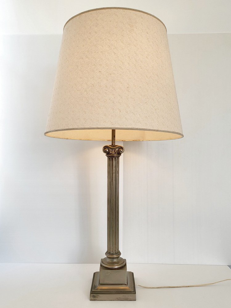Large Ionic Silver-Plated Column Table Lamp, 1970s for sale at Pamono