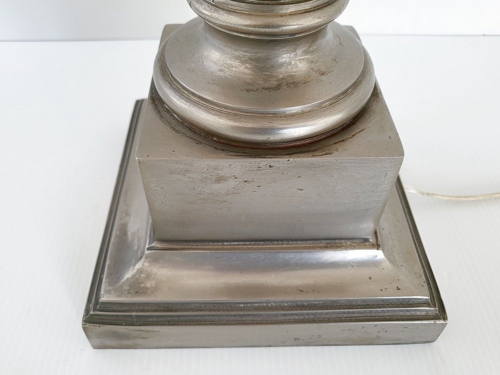 Large Ionic Silver-Plated Column Table Lamp, 1970s for sale at Pamono