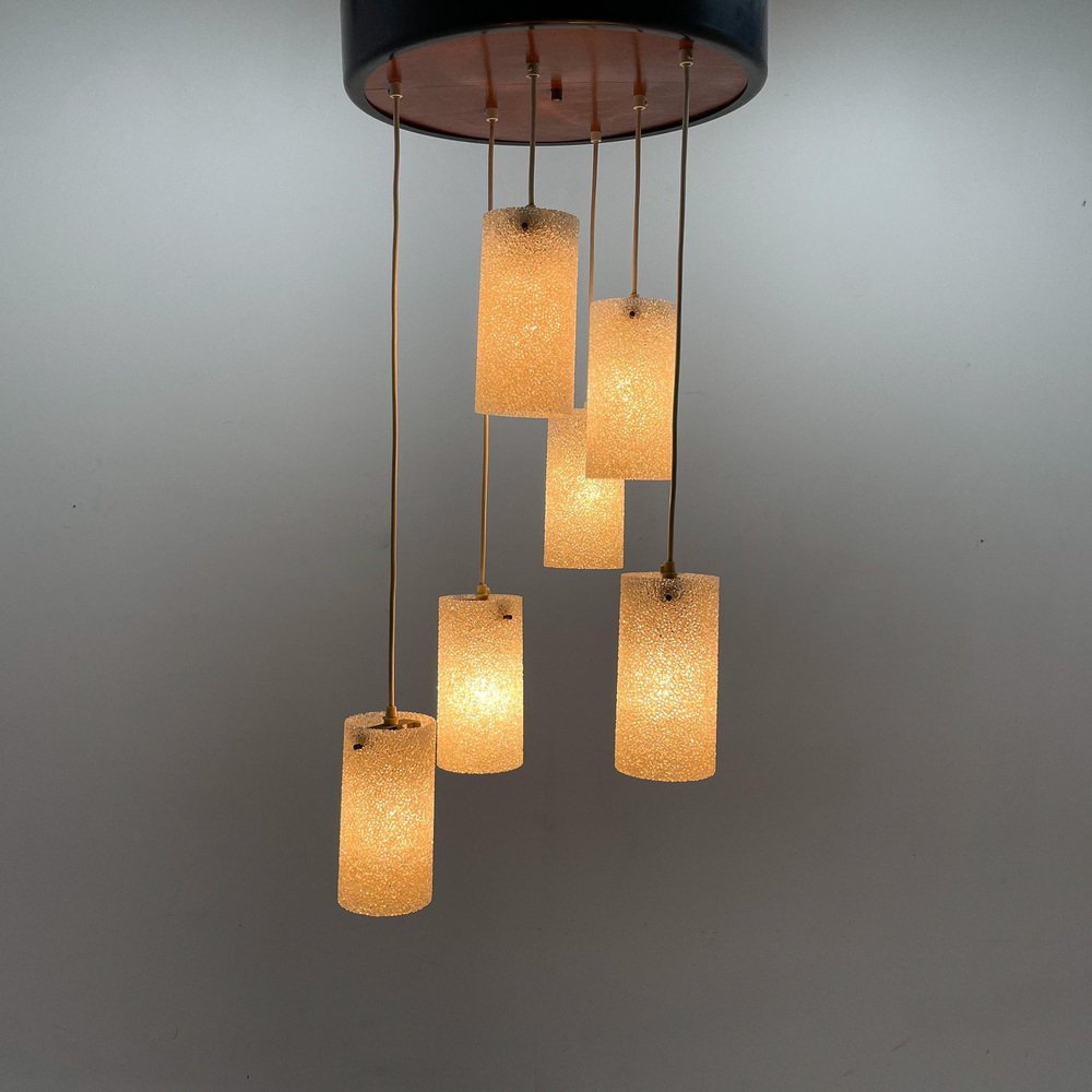 Mid-Century Cascade Wood & Crushed Plastic Pendant Light, 1970s for ...