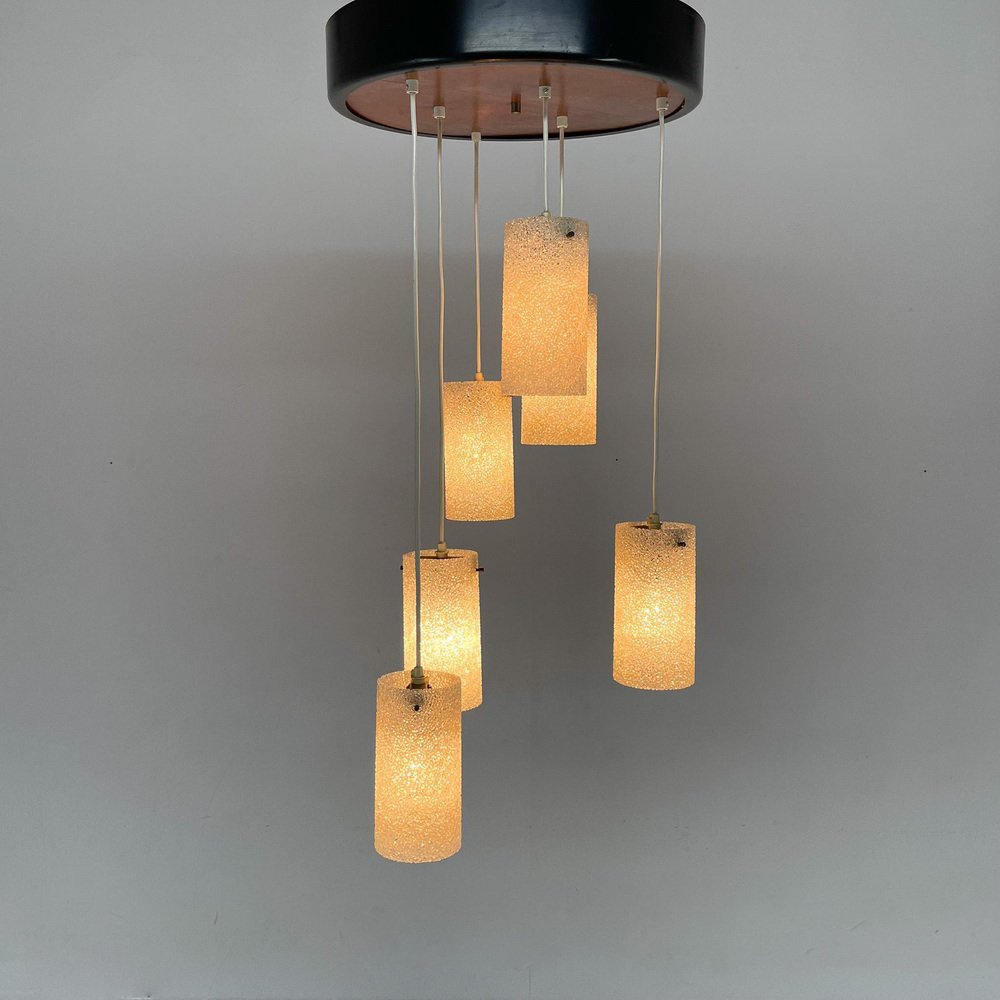Mid-Century Cascade Wood & Crushed Plastic Pendant Light, 1970s for ...