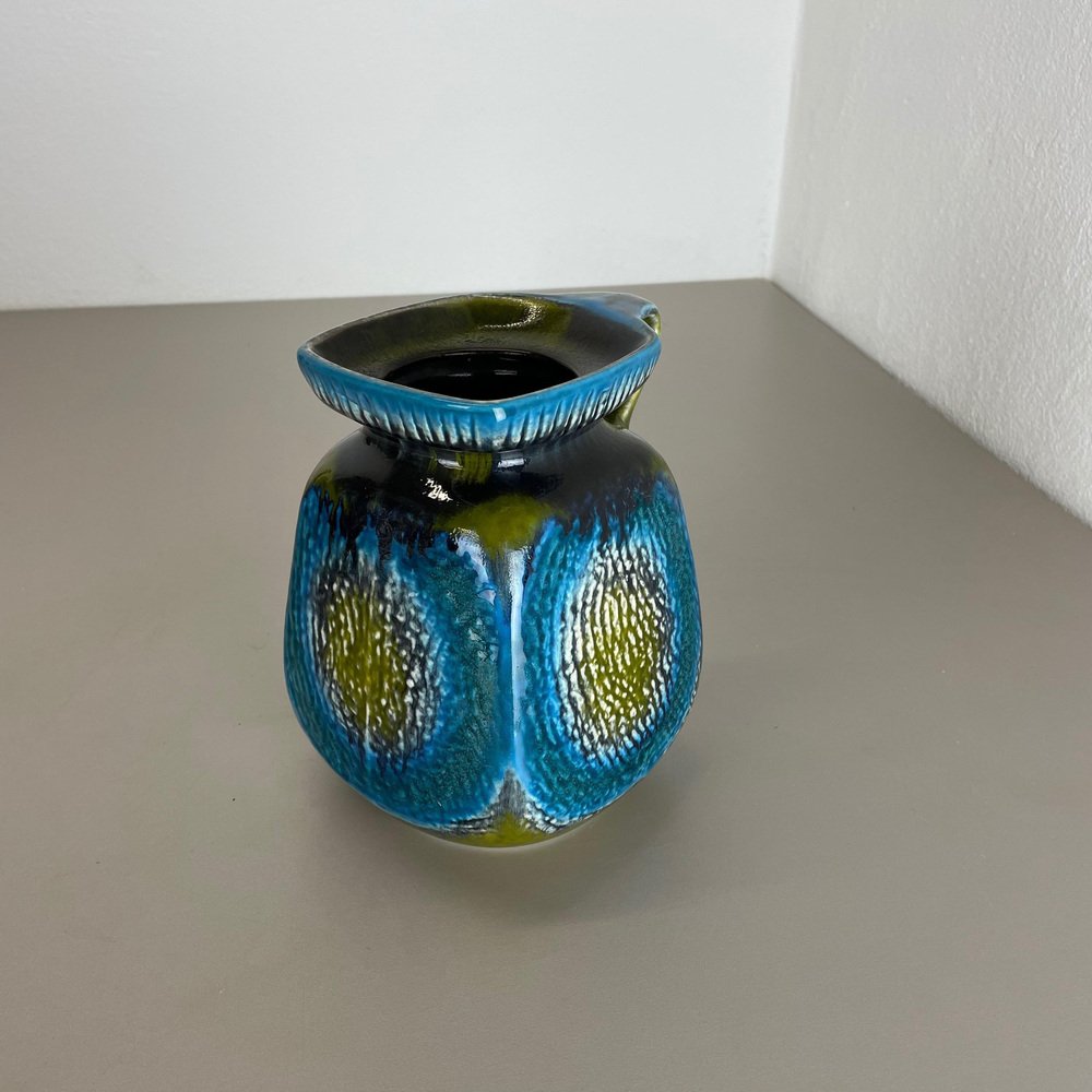 Fat Lava Green & Blue Pottery Vase by Jasba Ceramics, Germany, 1970s ...