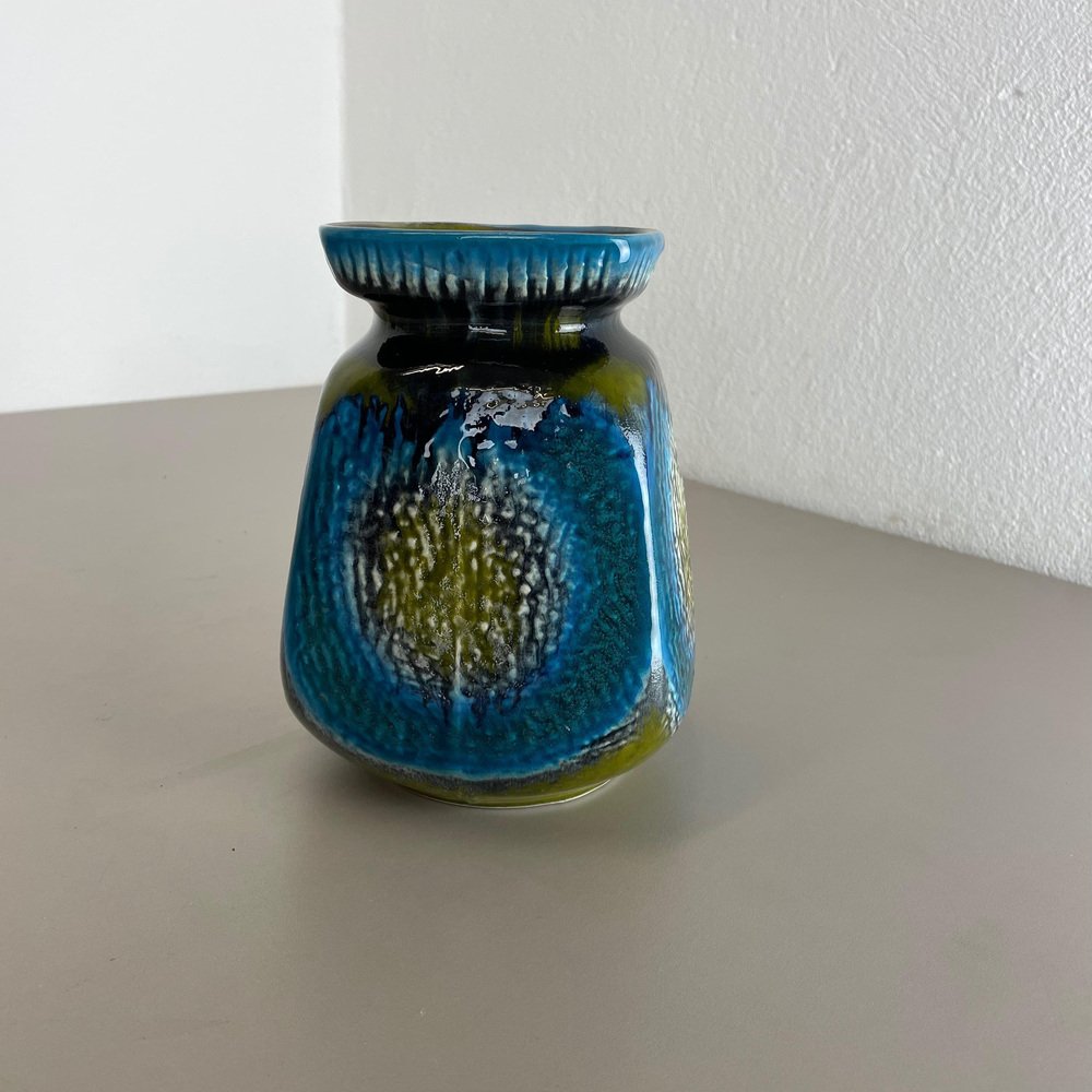 Fat Lava Green & Blue Pottery Vase by Jasba Ceramics, Germany, 1970s ...