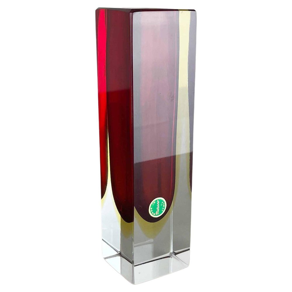 Large Red Murano Glass Sommerso Cube Vase by Flavio Poli, Italy, 1970s ...