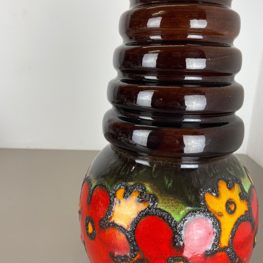 Large Fat Lava Multi-Color Floral Floor Vase attributed to Scheurich ...