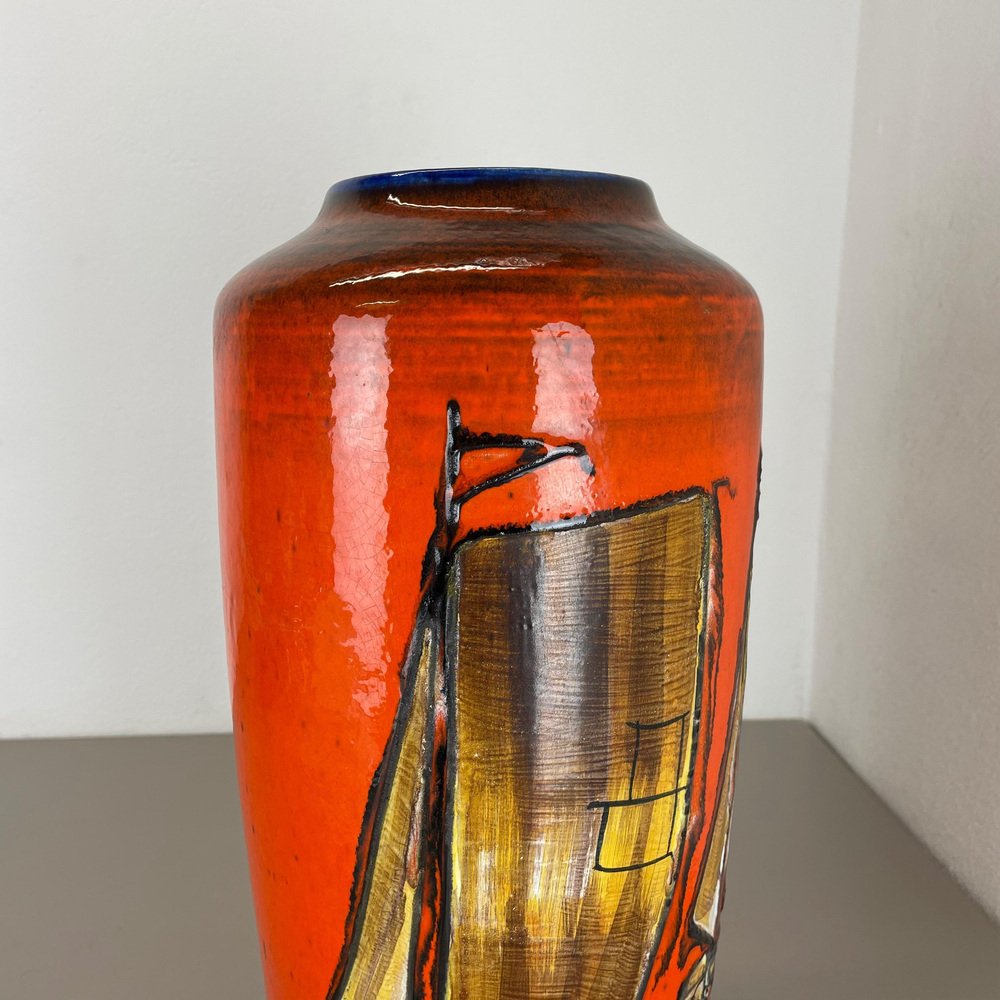 Large Fat Lava Multi-Color Sailing Boats Floor Vase attributed to ...