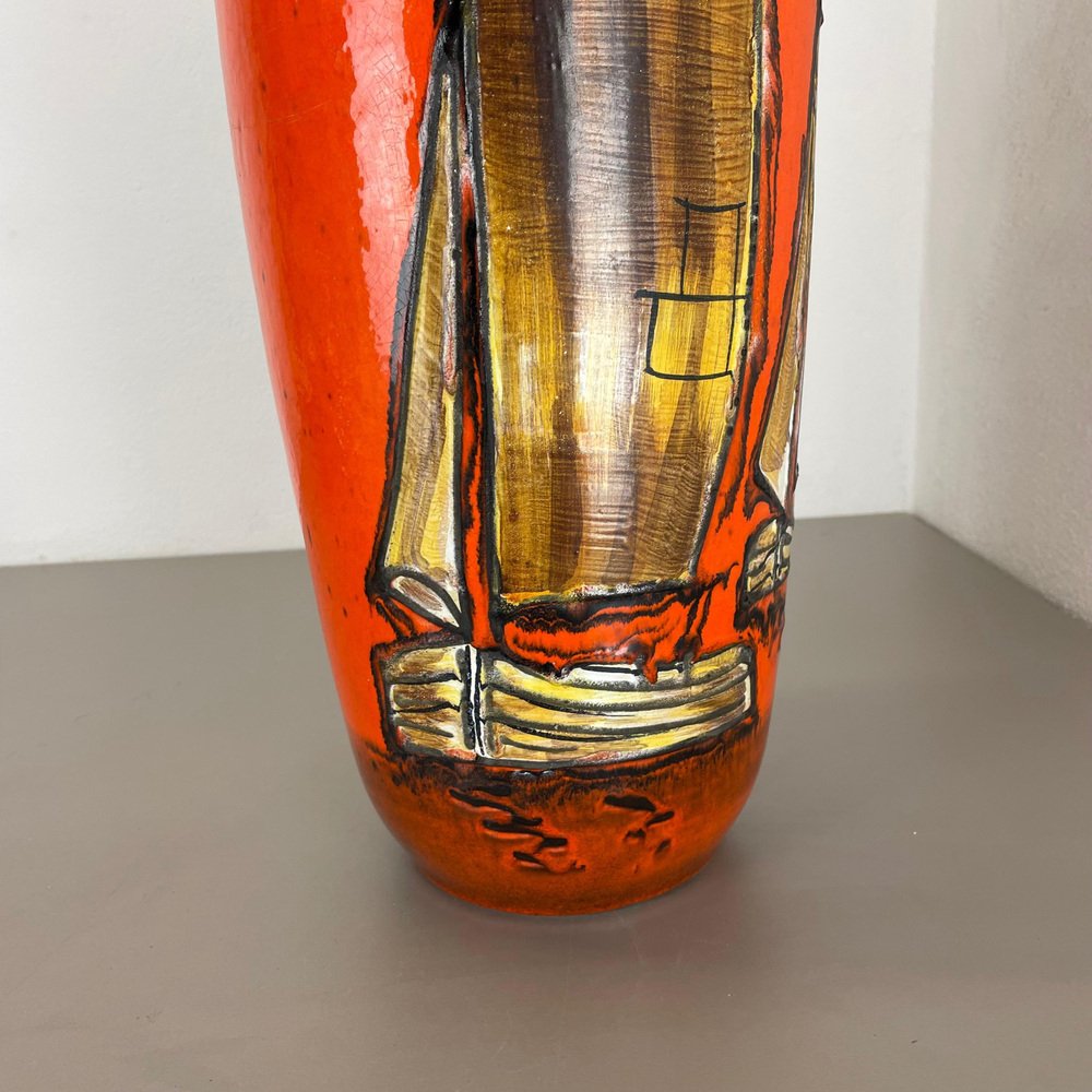 Large Fat Lava Multi-Color Sailing Boats Floor Vase attributed to ...