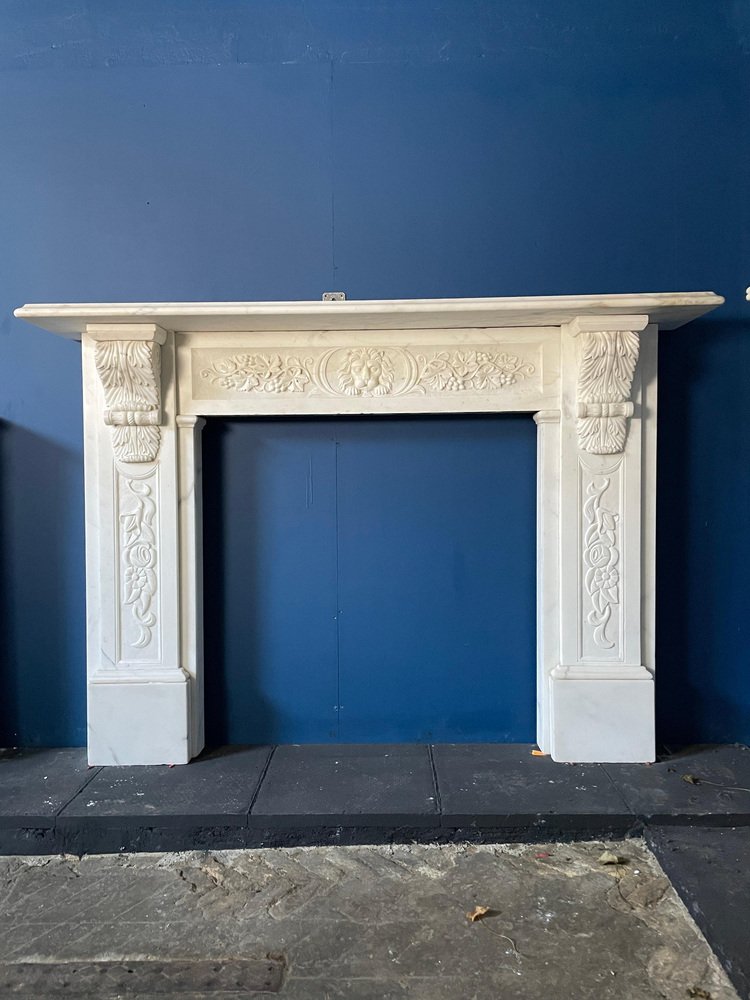 Large Antique Victorian Carved Statuary Marble Fireplace Mantel, 1860s ...