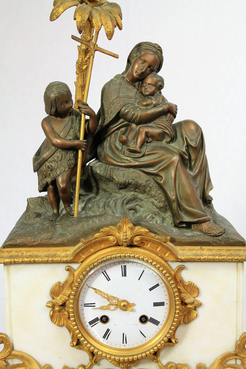 Bronze & Marble Clock Representing a Virgin, a Child and Saint John the ...