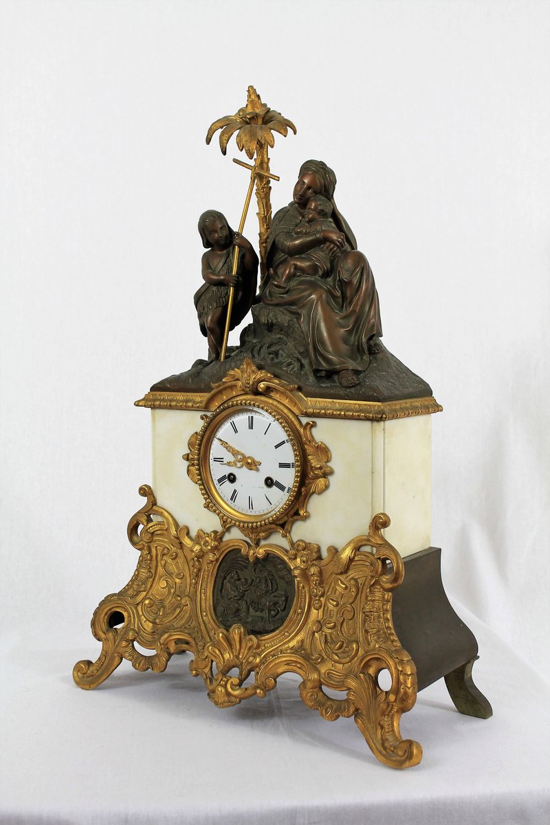 Bronze & Marble Clock Representing a Virgin, a Child and Saint John the ...