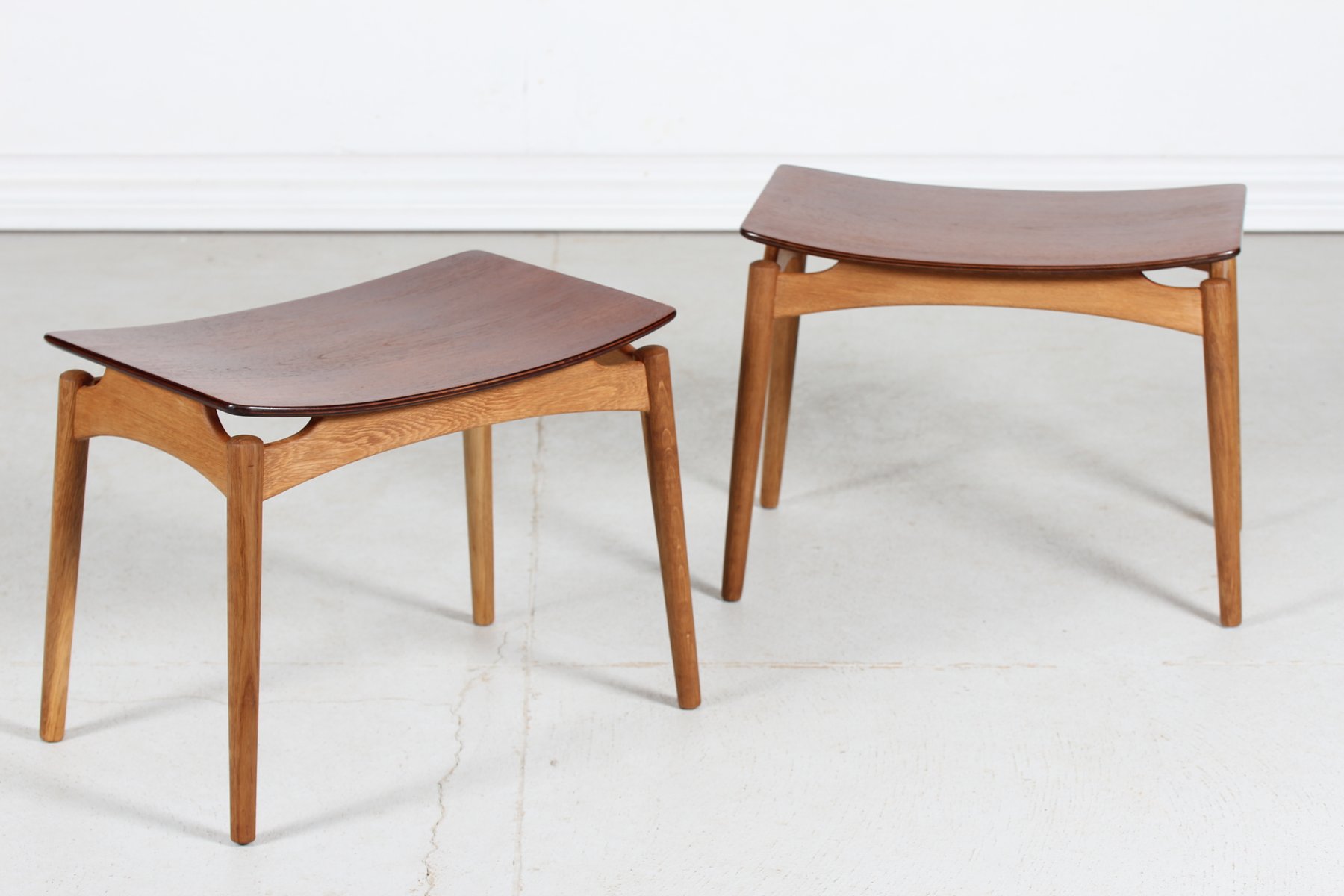 Set of Danish Teak and Oak Stools from Ølholm Møbelfabrik, Denmark ...