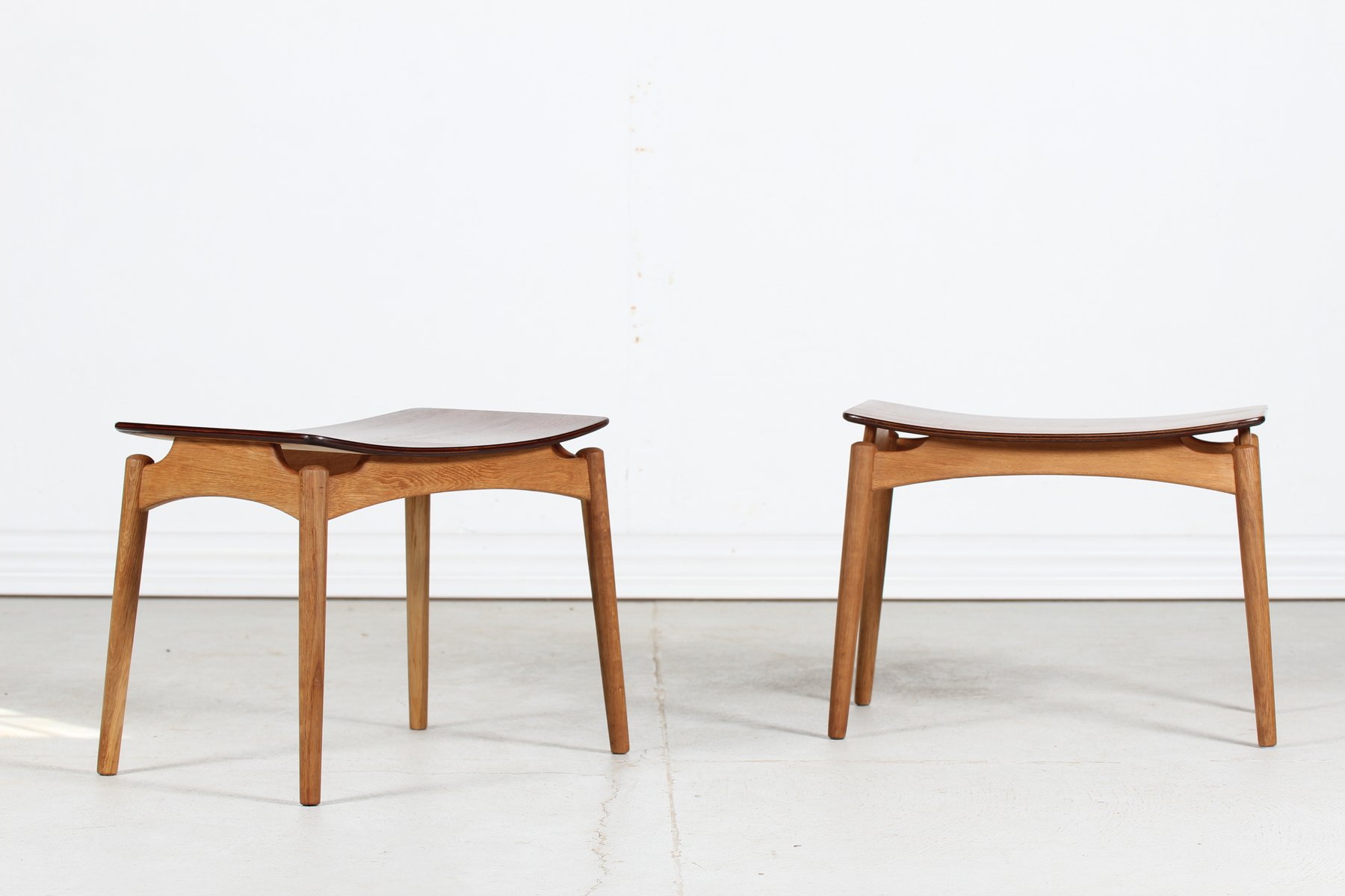 Set of Danish Teak and Oak Stools from Ølholm Møbelfabrik, Denmark ...