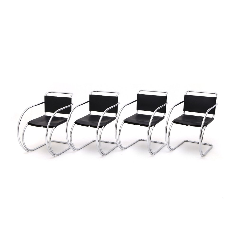 MR Chairs with Armrests by Ludwig Mies Van Der Rohe for Knoll, 1980s, Set of 4 for sale at Pamono
