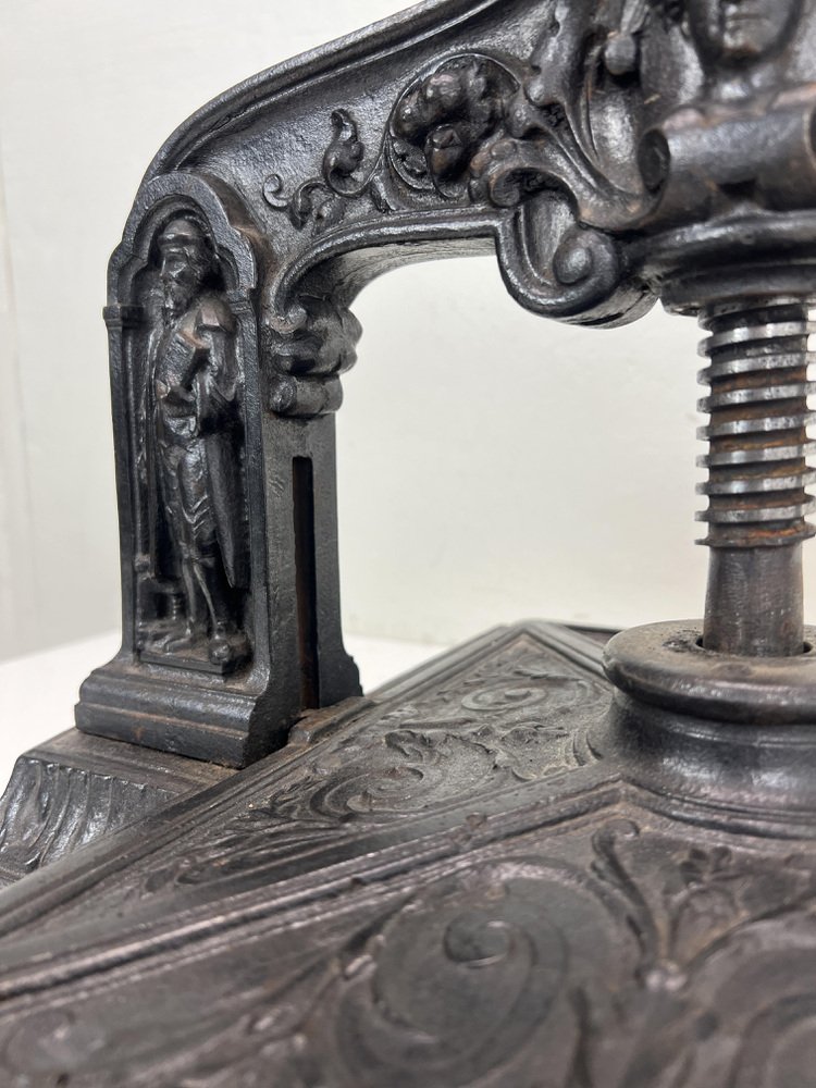 Antique Cast Iron Book Press with Figures, 1850s for sale at Pamono