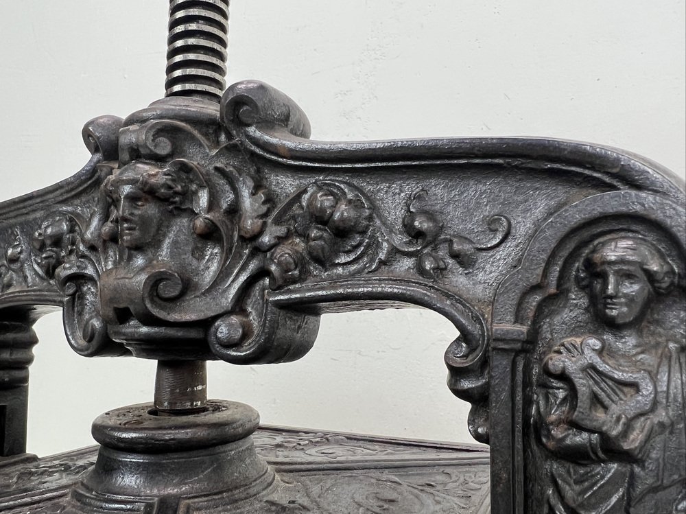 Antique Cast Iron Book Press with Figures, 1850s for sale at Pamono