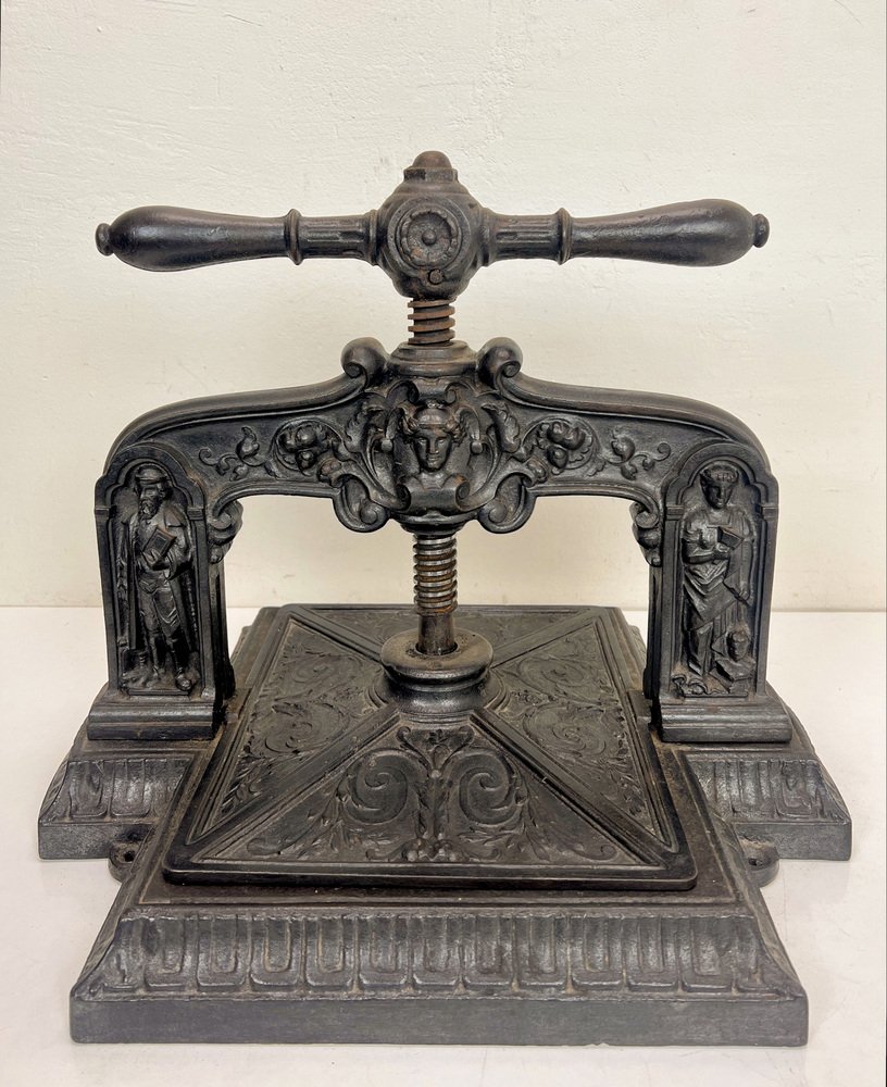 Antique Cast Iron Book Press with Figures, 1850s for sale at Pamono