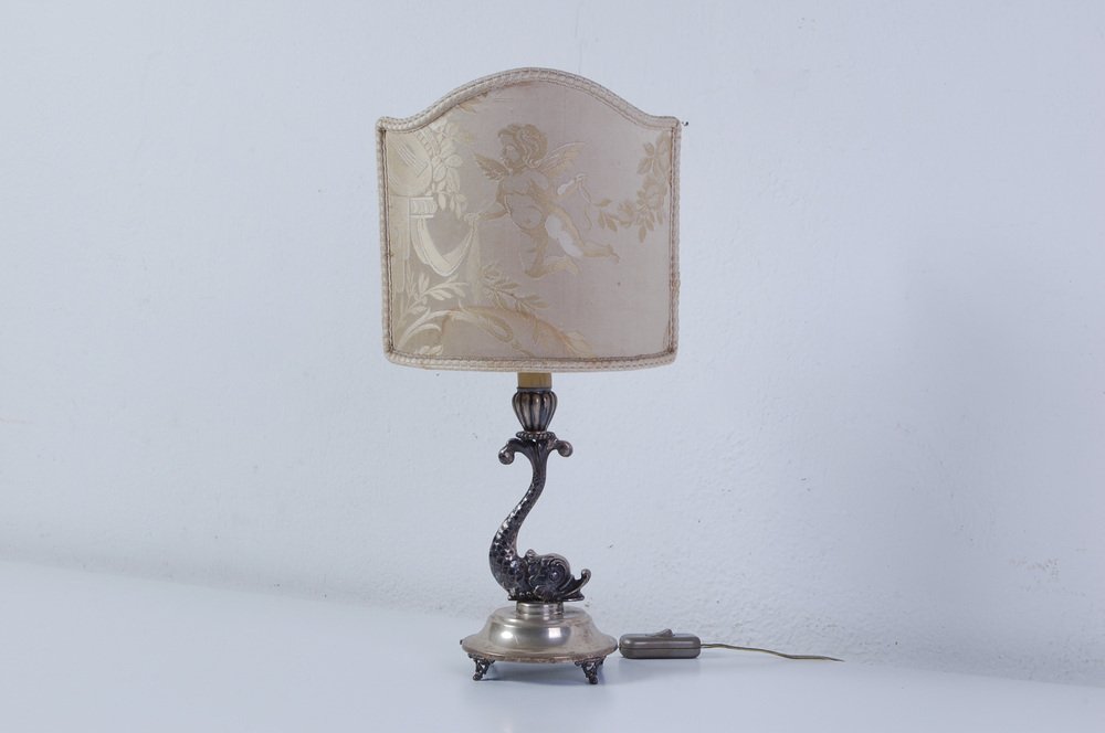 Antique Dolphin Table Lamp with Silver Base, 1890s for sale at Pamono