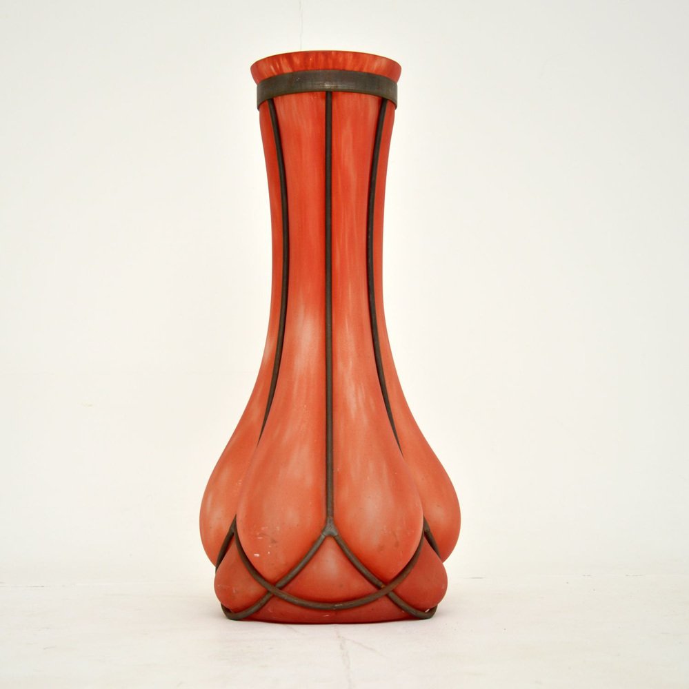 Vaso Art Deco vintage in vetro e peltro, anni '30 in vendita su Pamono